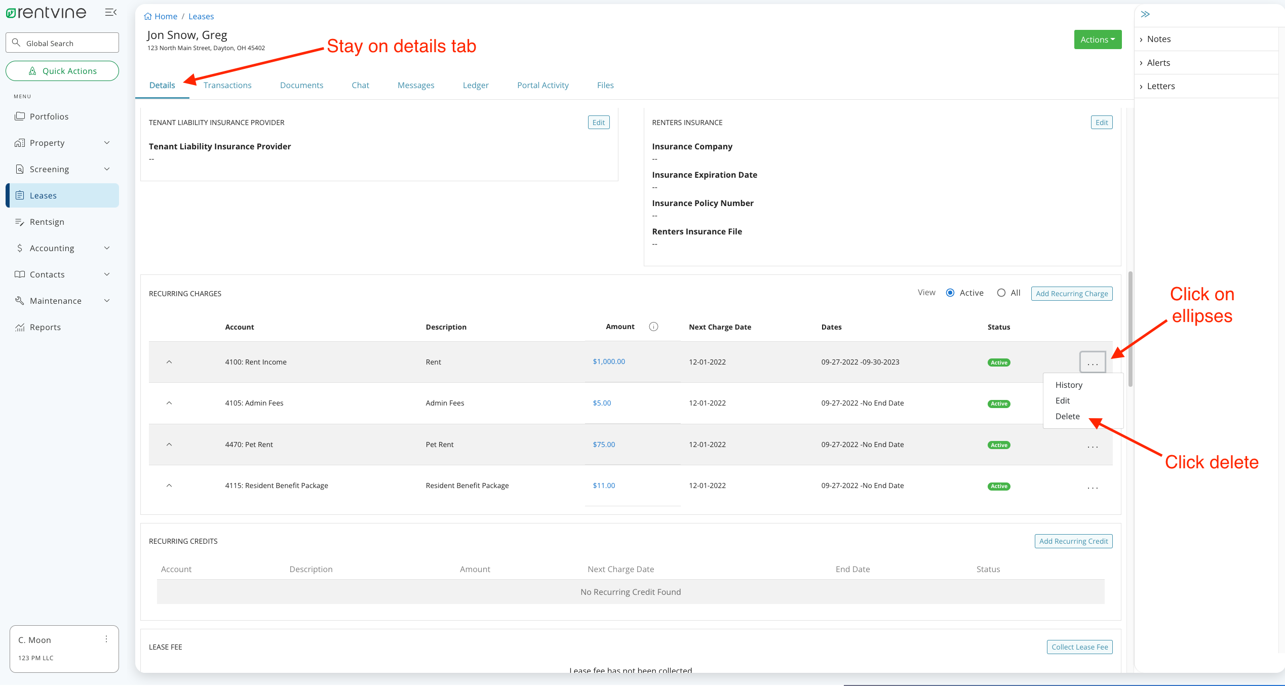 How to Add, Edit, or Delete Recurring Charges on a Lease